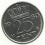 Holanda - 25 Cents 1980 (Km# 183) – NVMVS