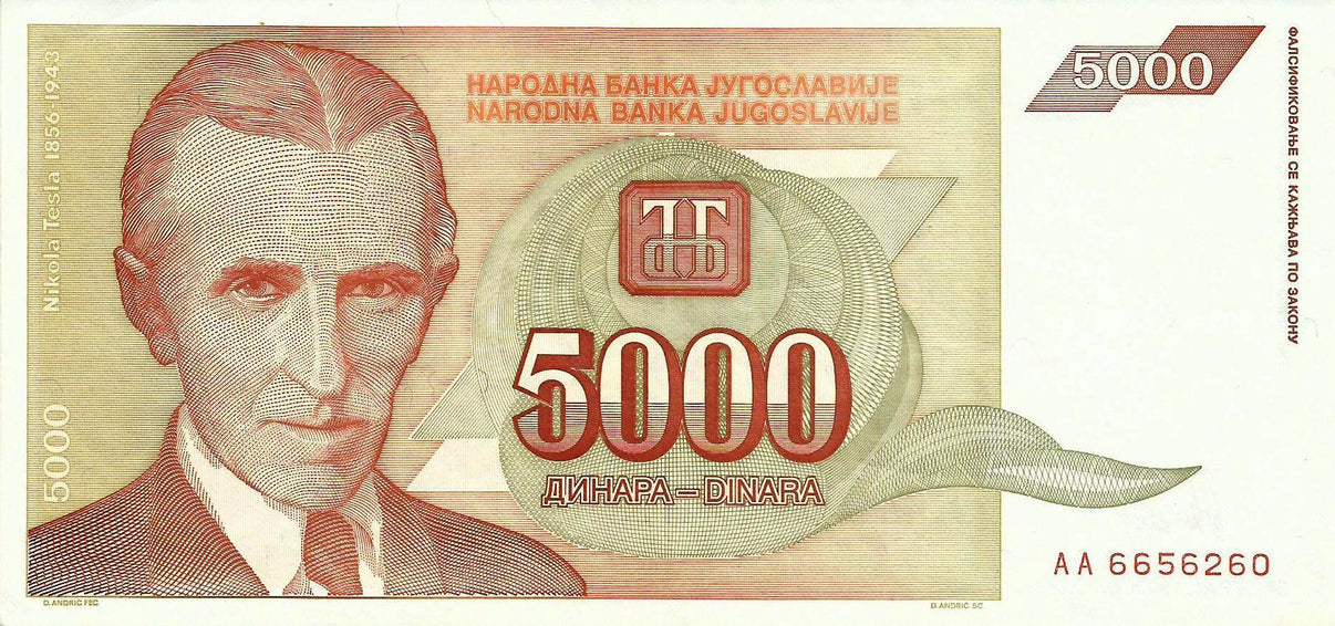Jugoslavia - 5000 Dinara 1993 (# 128) – NVMVS