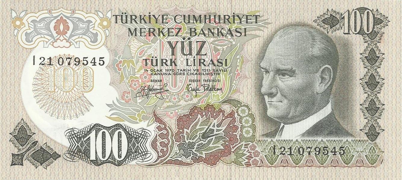 Turquia - 100 Liras 1970 (# 189a) – NVMVS